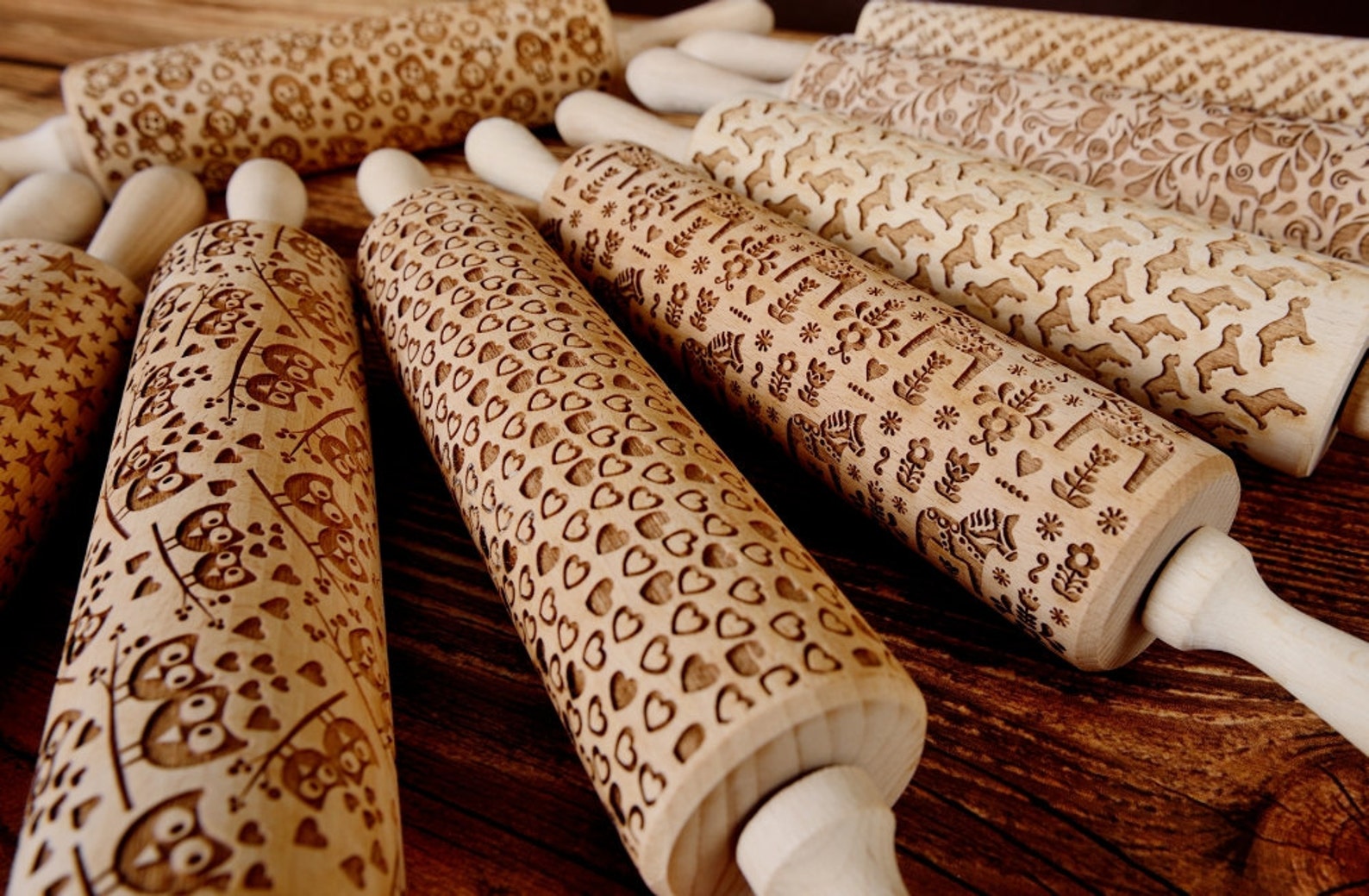 Set of 3 Rolling Pins Choose ANY 3 Patterns Laser Engraved | Etsy