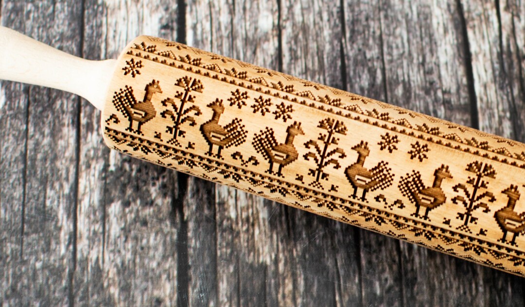Ukrainian Folk Pattern Embossing Rolling Pin - Laser Engraved Cookie ...