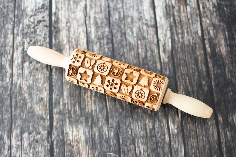 Christmas - Mini Rolling Pin, Embossing Rolling Pin, Laser Engraved ...