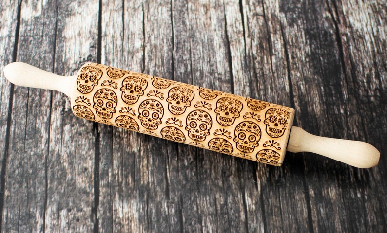 Mexican Sugar Skull Embossing Rolling Pin – Laser Engraved Cookie ...