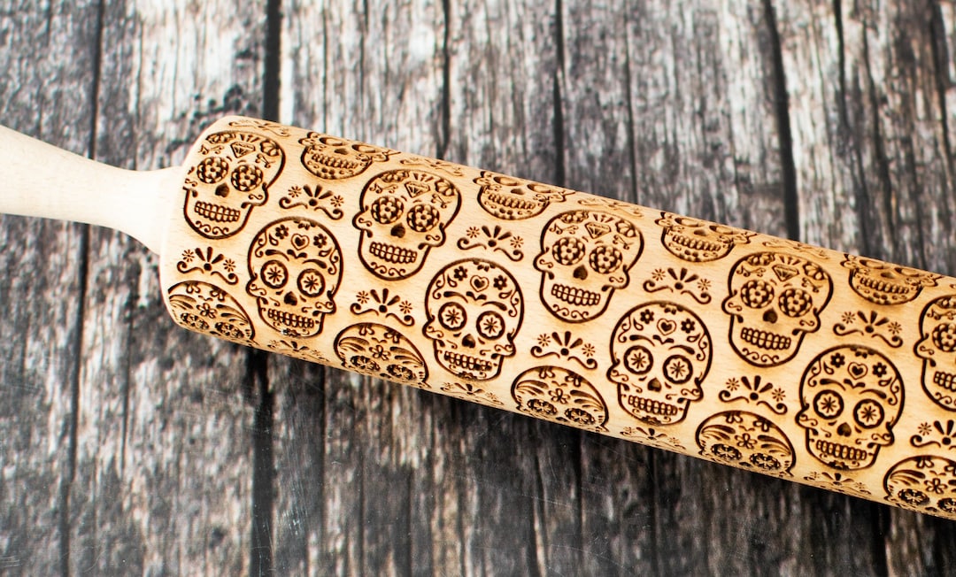 Mexican Sugar Skull - Embossing Rolling Pin, Cookies Decorating Roller ...