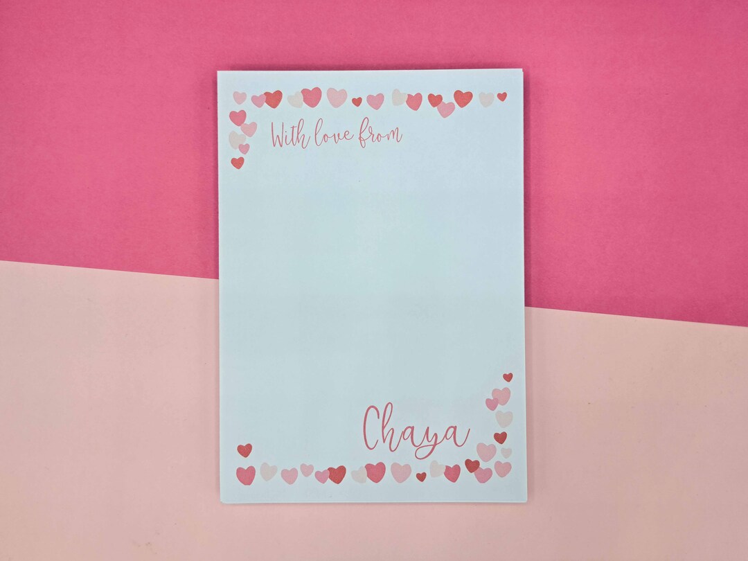 Personalised Notepad, Pink Hearts Writing Paper, A5 or A6 Note Pad ...