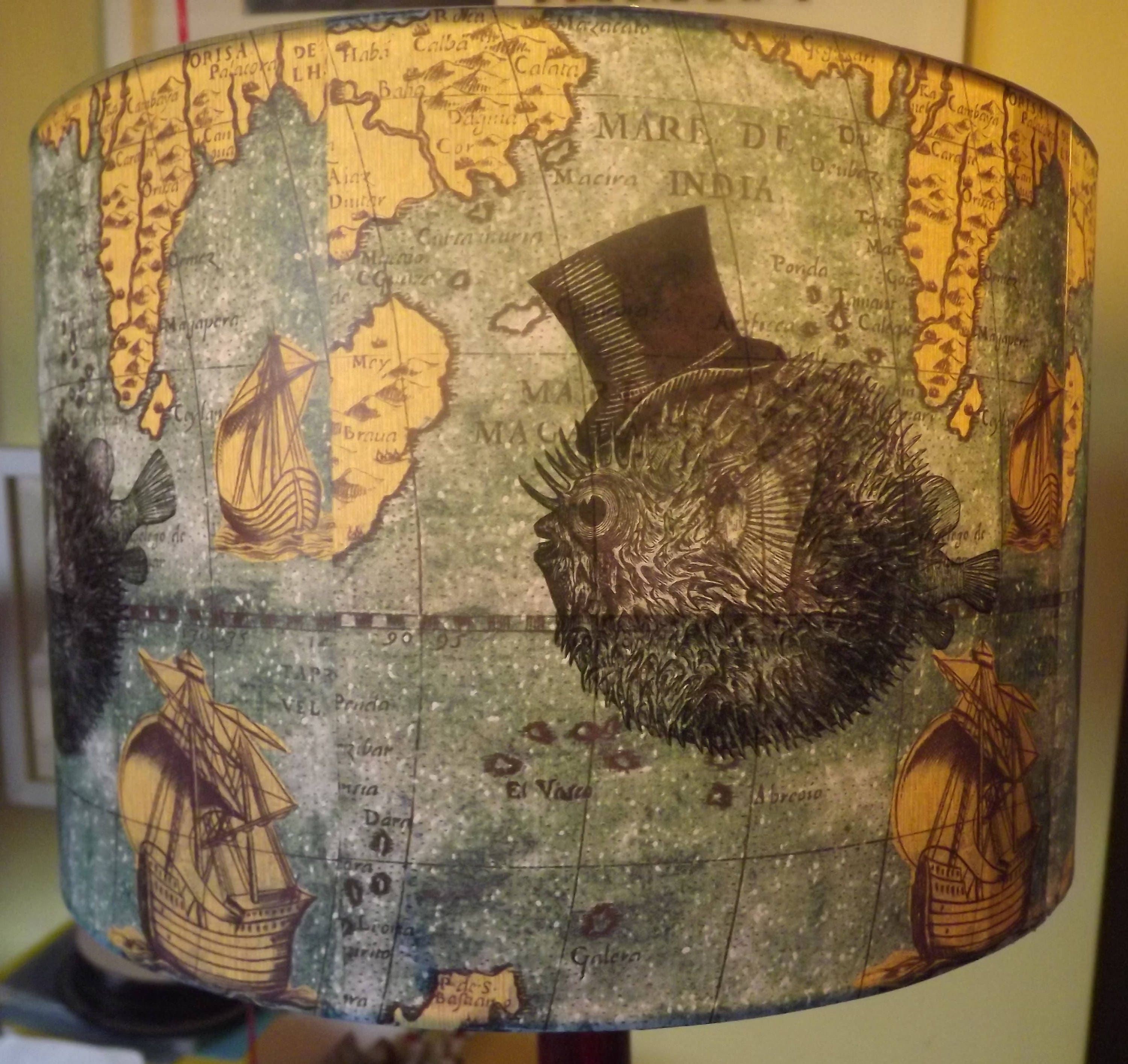 Sea Chart Lampshade, Sir Puffer Fish,nautical, Maps, Free Gift, Fatta ...