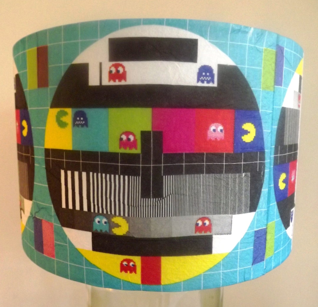 Lampshade Retro Gaming TV Test Card Pac Man Kids Bedroom Hip and ...
