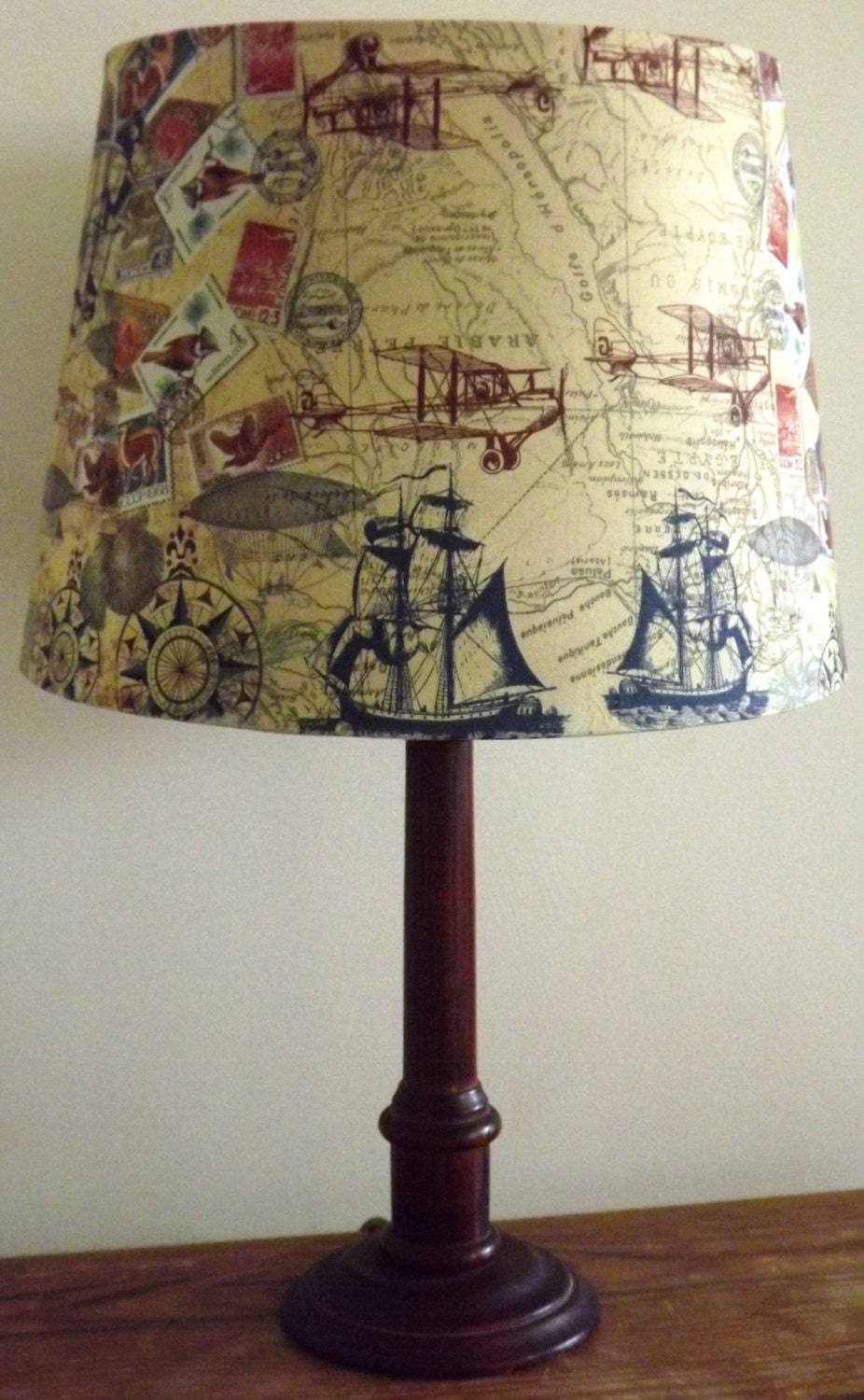 Vintage Travel Map Decoupage Lampshade Ships Planes Postmarks and ...