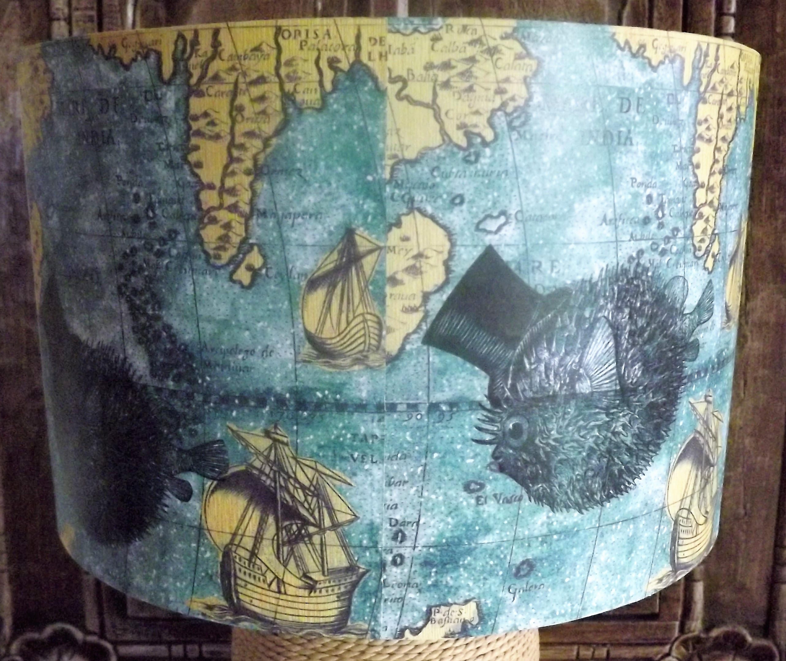 Sea Chart Lampshade, Sir Puffer Fish,nautical, Maps, Free Gift, Fatta ...