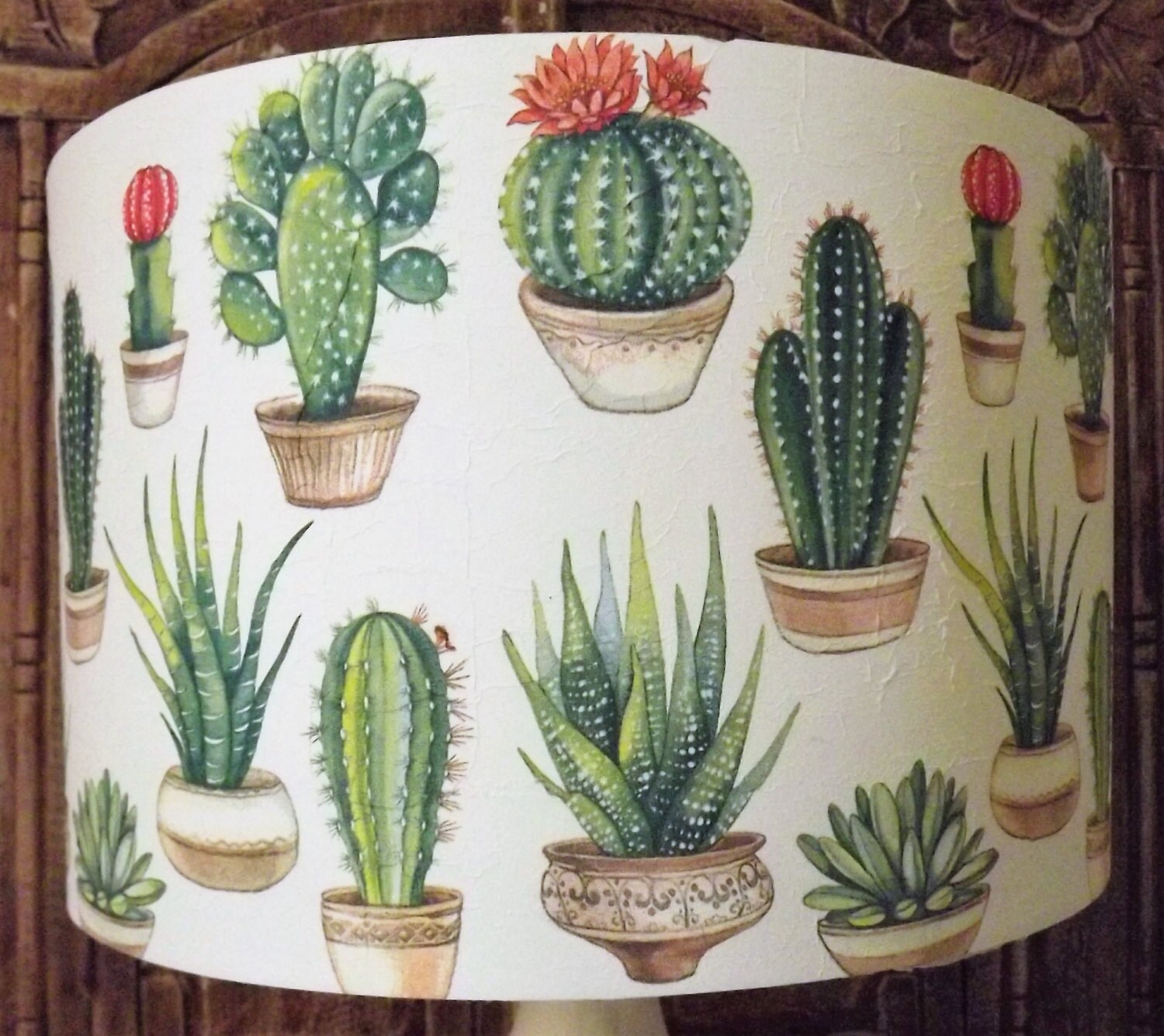 Cactus Lampshade Shabby Chic Lamp Shade, Hip Retro Modern Green White ...