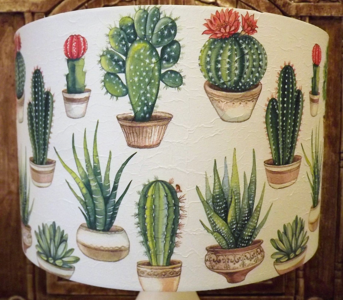 Cactus Lampshade Shabby Chic Lamp Shade, Hip Retro Modern Green White ...