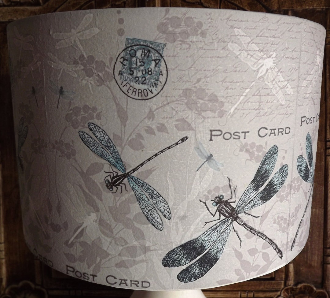Dragonfly Lamp Shade: Vintage Postcard Design, Shabby Chic Lightshade ...