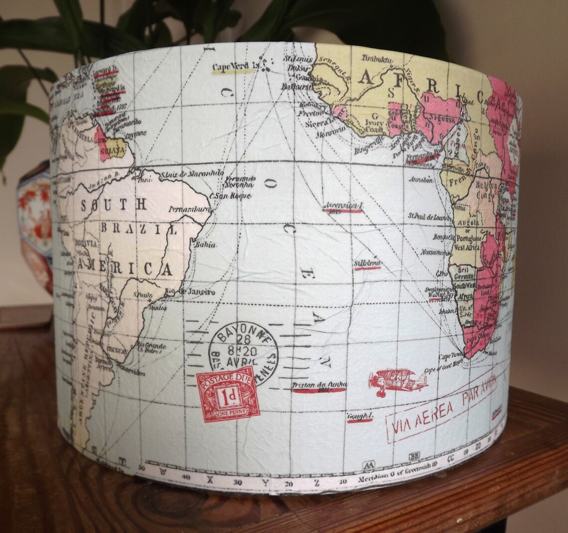 World Map Decoupage Lampshade shabby chic globe shipping sea | Etsy
