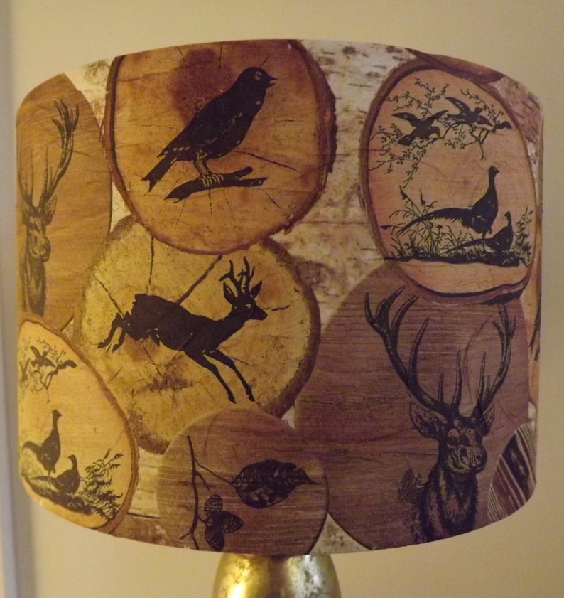 Hunting Stag Decoupage Lampshade pheasant nature birds rustic | Etsy