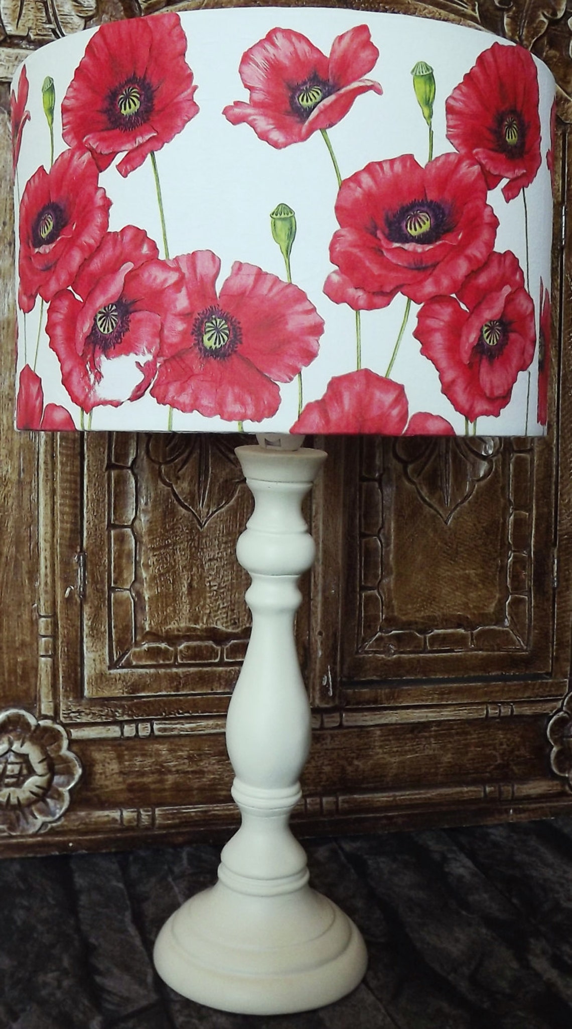Poppy Floral Lamp Shade Shabby Chic Poppy Field Red White Free Gift ...