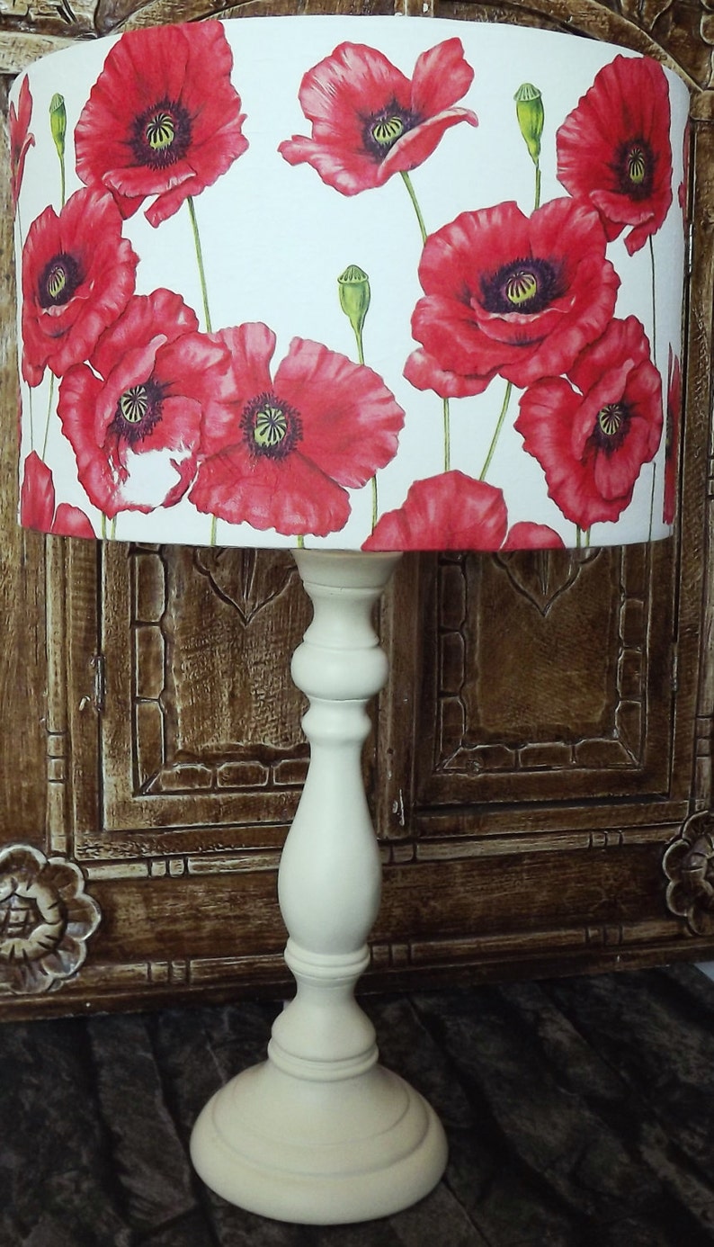 Poppy Floral lamp shade Shabby Chic Poppy field red white | Etsy