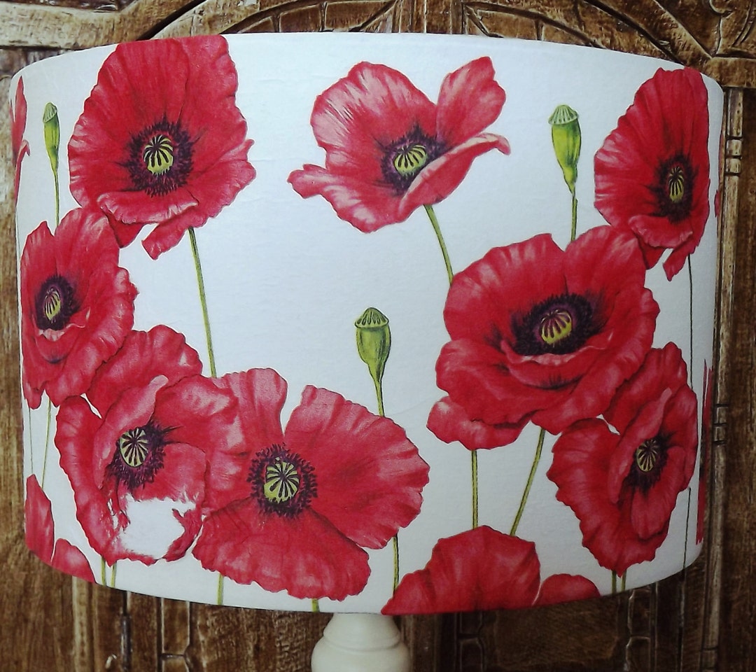 Poppy Floral Lamp Shade Shabby Chic Poppy Field Red White Free Gift ...
