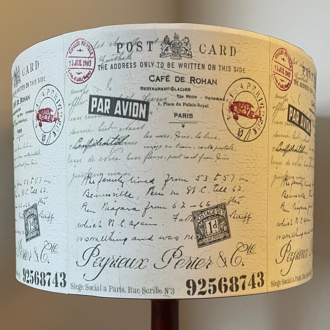 Vintage Postcard Lampshade French Shabby Chic Airmail , Stamps Postmarks ,fatta Da Mamma - Etsy UK
