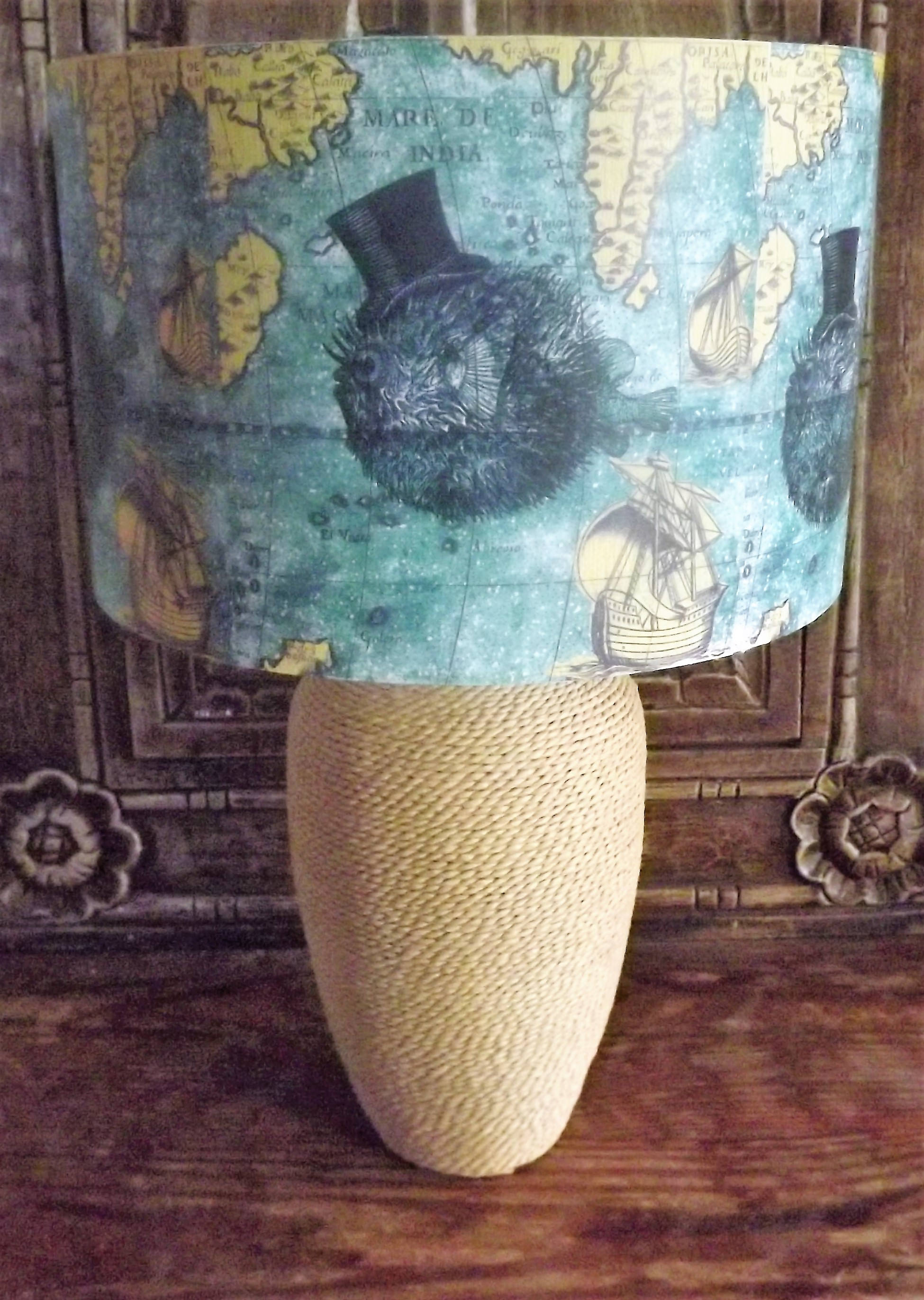 Sea Chart Lampshade, Sir Puffer Fish,nautical, Maps, Free Gift, Fatta ...
