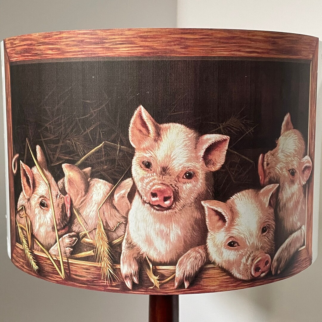 Pig Lampshade , Light Shade ,piglets, Frmhouseold Paintingvintage Pigs ...