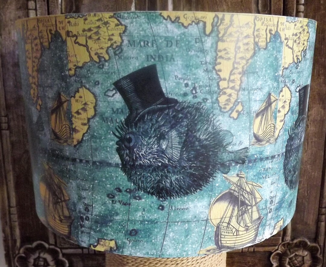 Sea Chart Lampshade, Sir Puffer Fish,nautical, Maps, Free Gift, Fatta ...