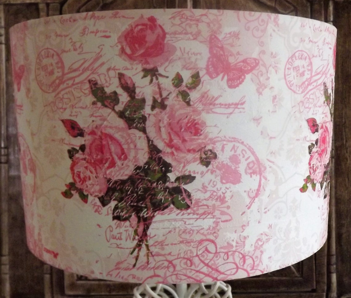 Vintage Pink Rose Lampshade Decoupage Shabby Chic Postcard - Etsy