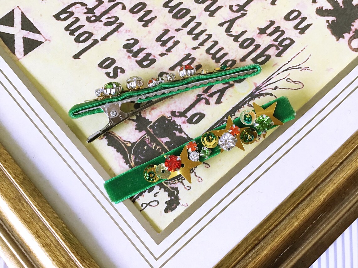 Irish Beaded Velvet Hair Clips With Star Sequins and Rhinestones ...