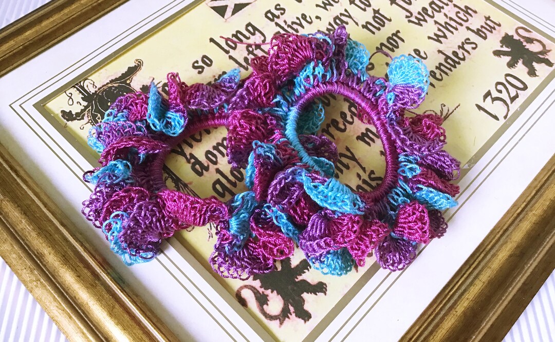 Vibrant Duo: Turquoise/magenta/purple Lace Crochet Hair Scrunchies - Etsy