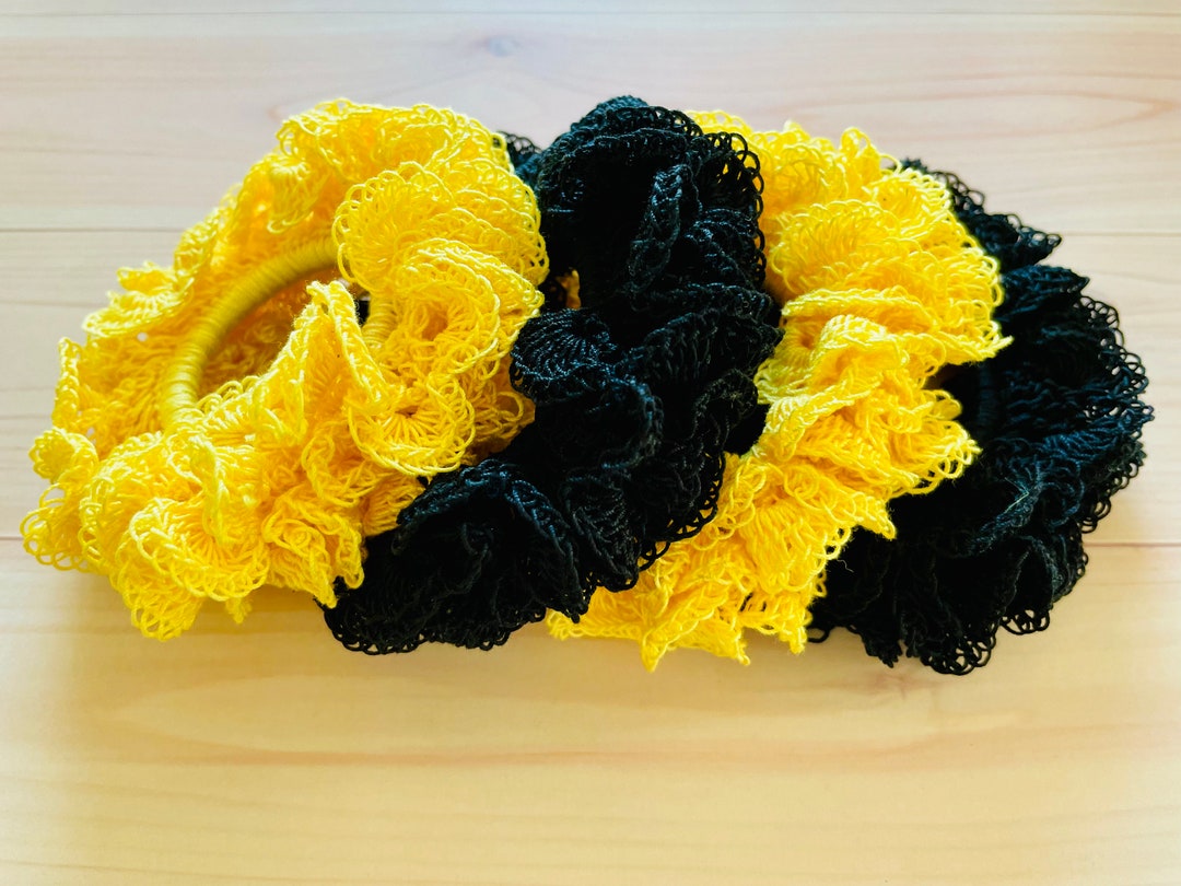 Bee-autiful Elegance: Double Frills Lace Crocheted Hair Scrunchies - Etsy