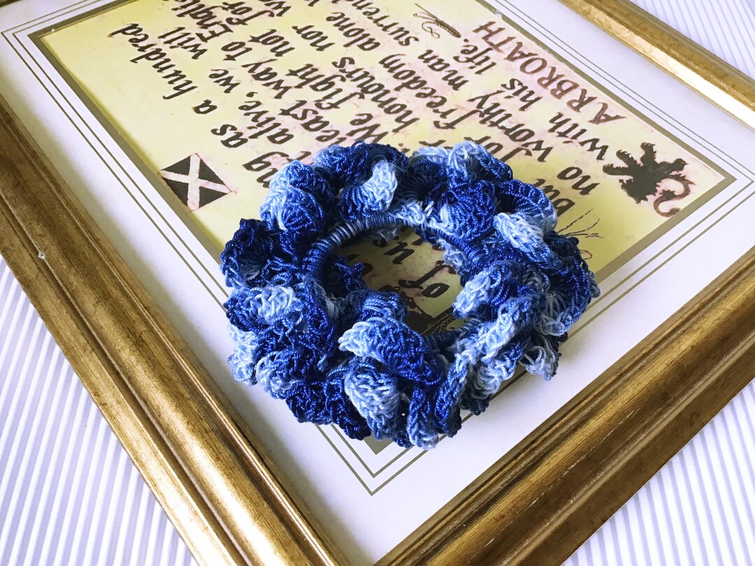 Scottish Saltire Lace Crochet Hair Scrunchie in Navy Blue & White - Etsy