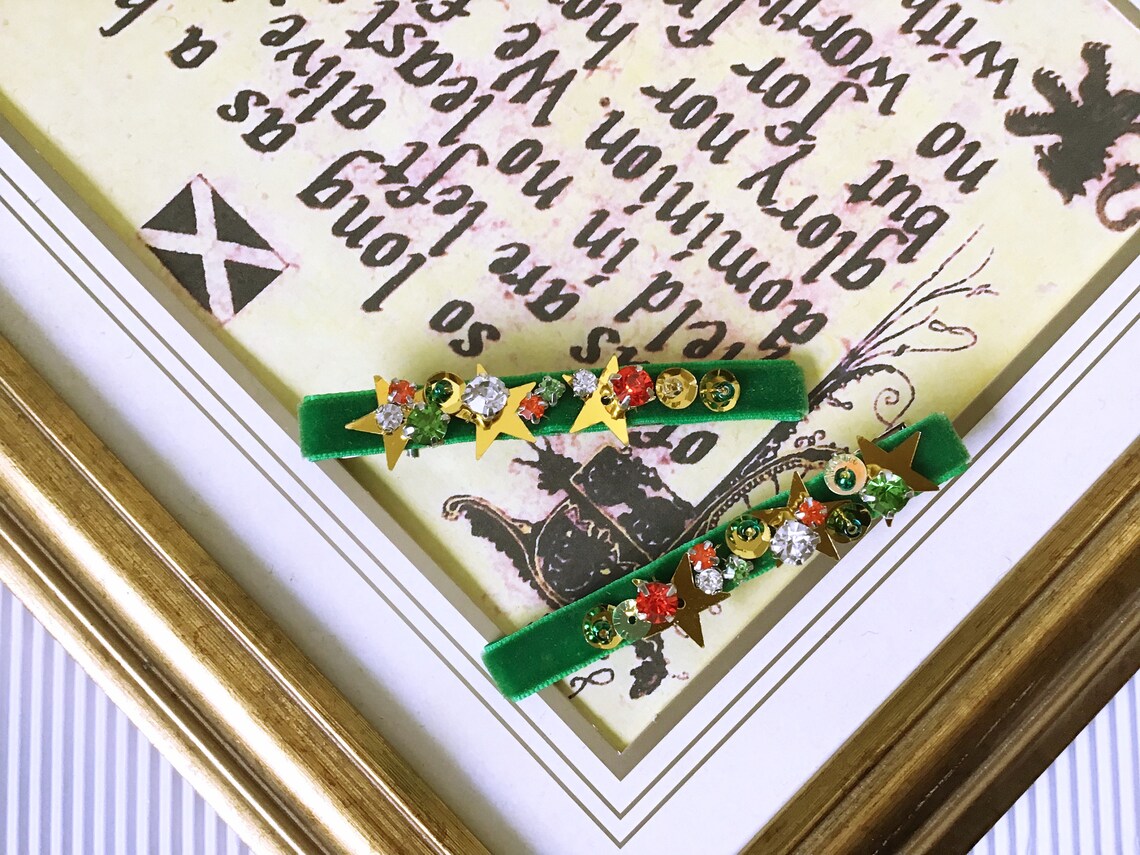 Irish Beaded Velvet Hair Clips With Star Sequins and Rhinestones ...