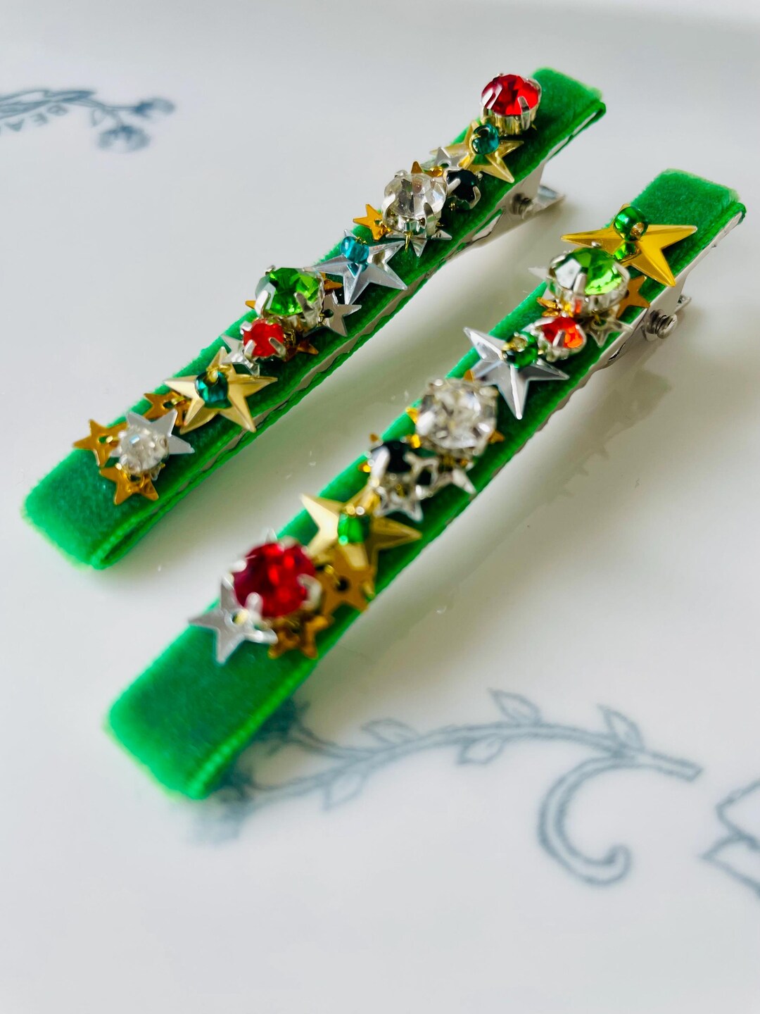 Irish Star Beaded Velvet Hair Clips With Sequins and Rhinestones ...