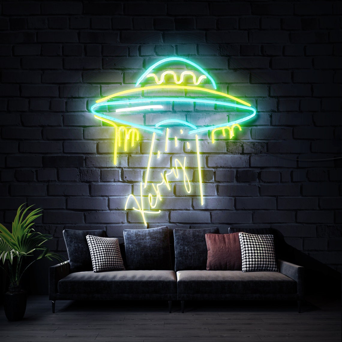 Custom UFO With Kids Name Neon Signalien Spaceship Led - Etsy