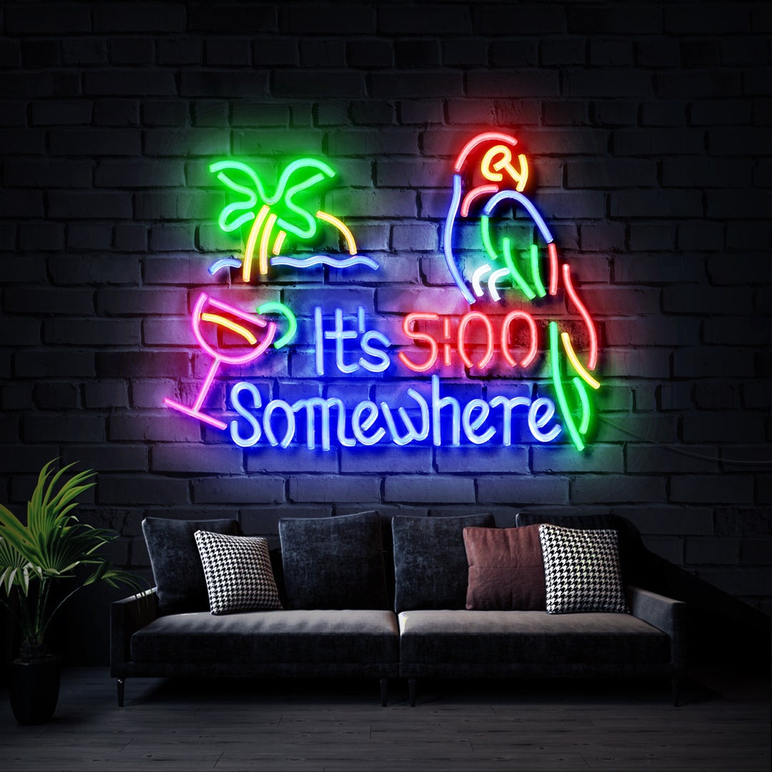 Its 5 Oclock Somewhere Neon Signcoconut Tree Led Signparrot Neon Lightbeach Neon Sign