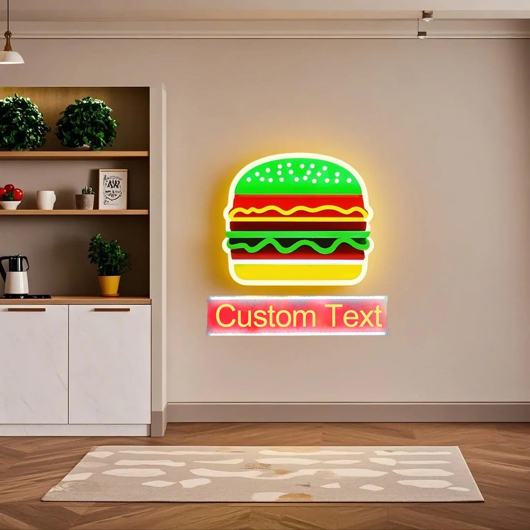 Custom Burger With Text Neon Sign,burger Led Sign,burger Neon Light ...