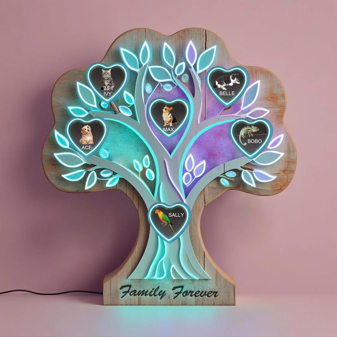 Personalized Pet Family Tree Neon Sign,custom Cat/dog Photo With Name ...