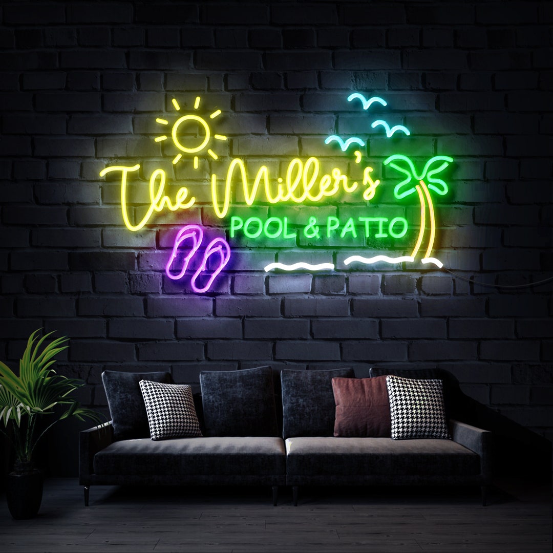 Custom Pool Neon Sign,outdoor Patio Led Sign,poolside Family Name Neon ...
