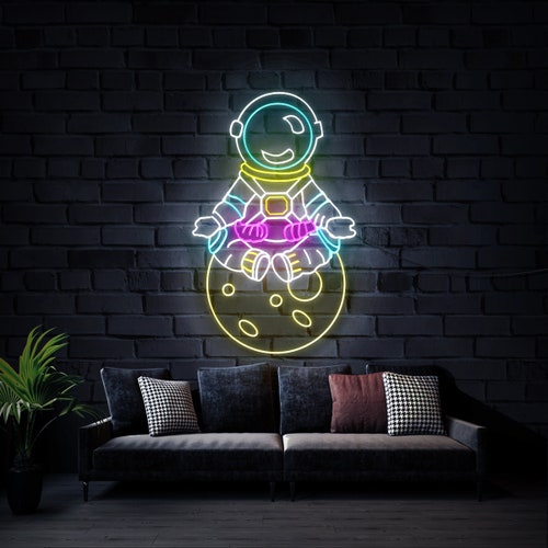 Spaceman on the Moon Neon Signastronaut Led Signmoon Neon - Etsy