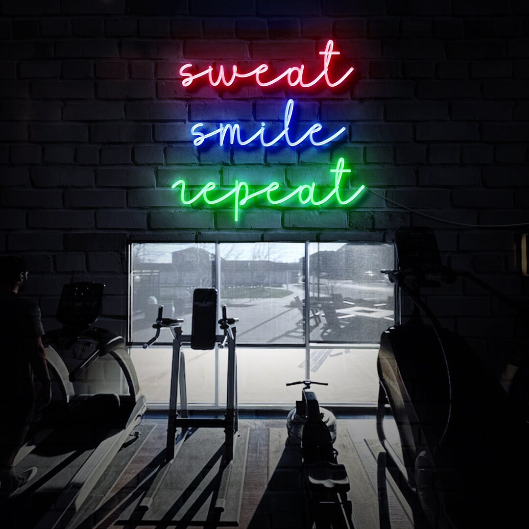 Sweat Smile Repeat Neon Sign,motivational Gym Led Sign,work Out Neon ...