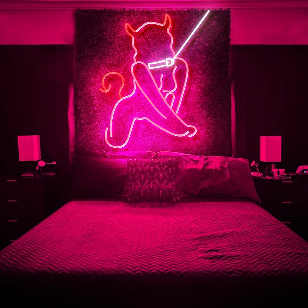 Custom Lady With Bondage Collar Neon Sign,sexy Woman With Devil Horn ...