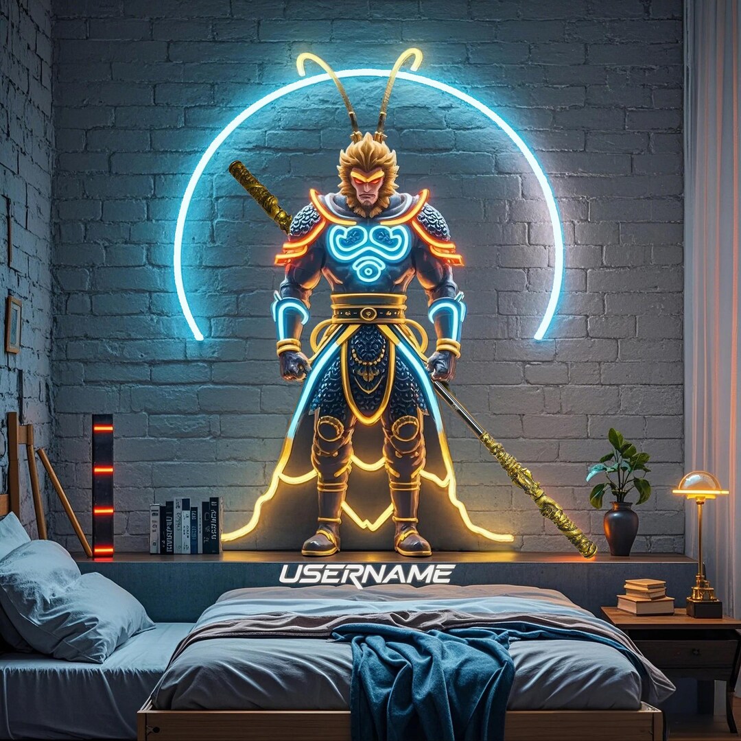 Custom Wukong Neon Sign: Monkey King LED Wall Art, Gaming Room Guardian ...