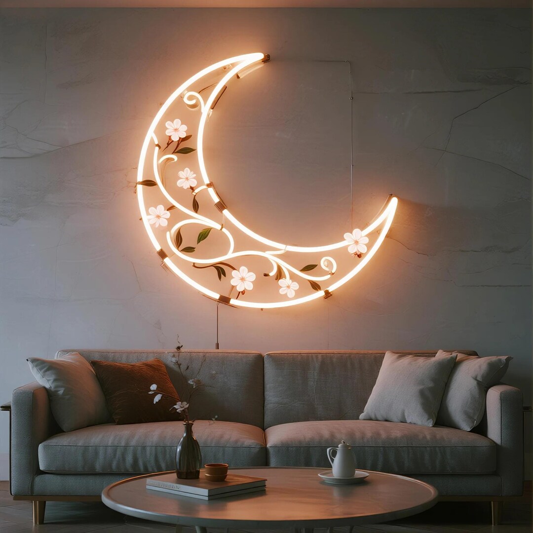 Custom Crescent Moon Neon Sign - Personalized Celestial Nursery Night ...