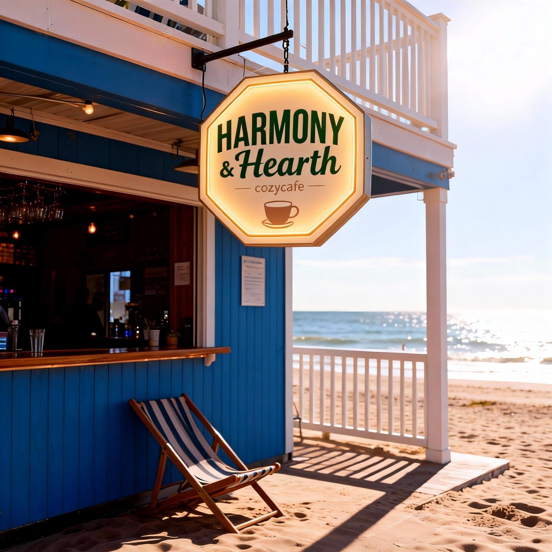 Custom HARMONY & Hearth Light Box - Octagon Coffe Cup LED Sign, Coastal ...