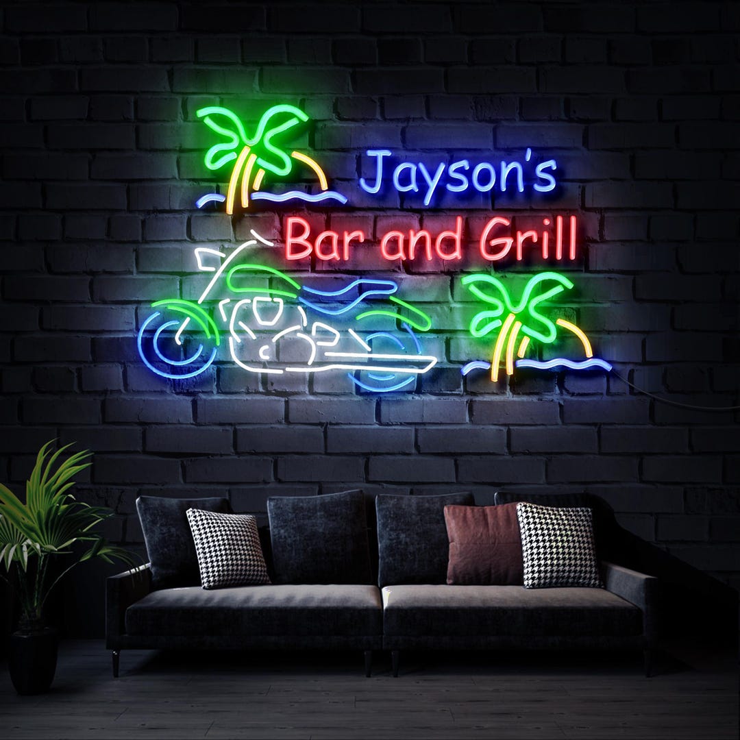 Custom Bar and Grill Neon Light,motorcycle Neon Sign,coconut Tree Led ...