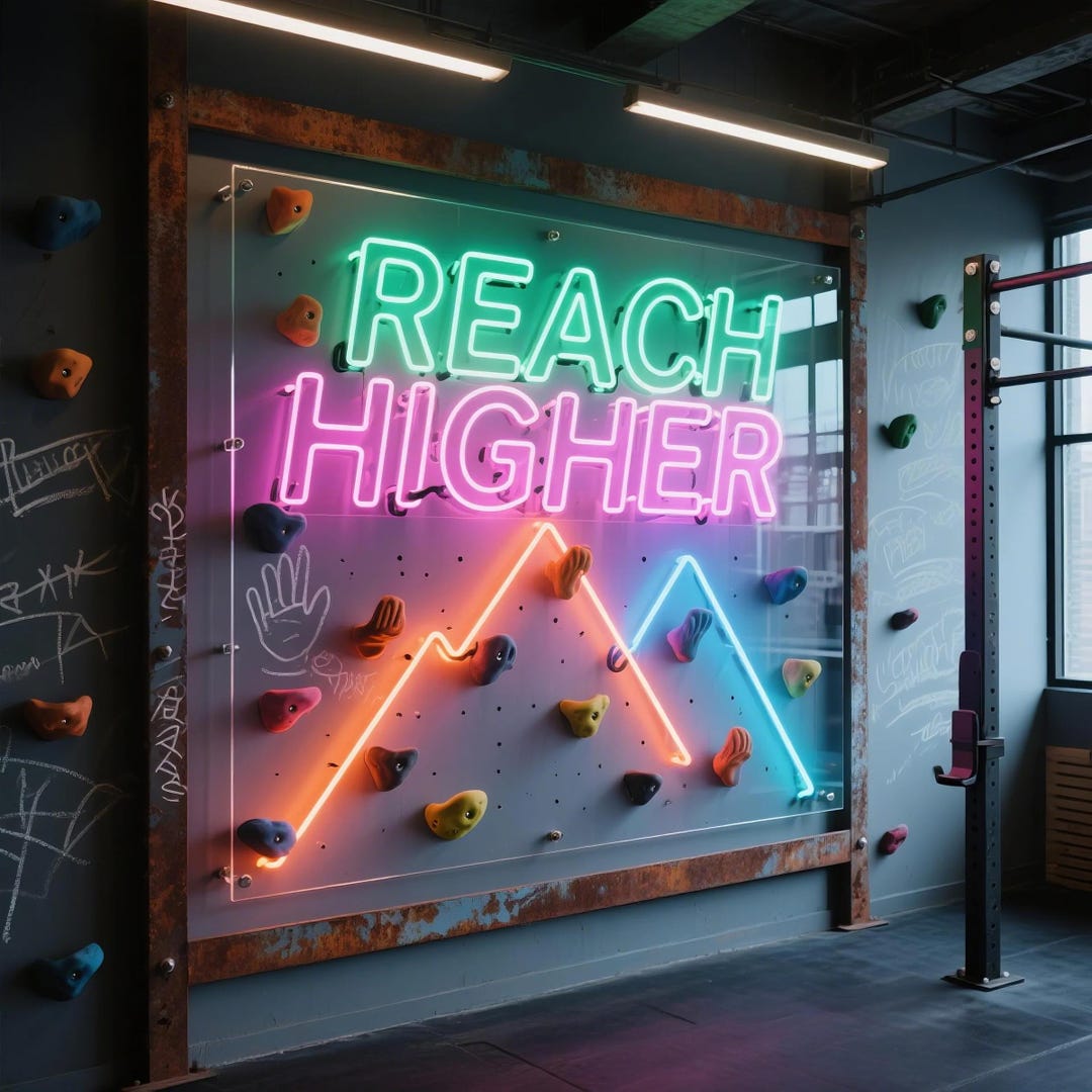 Custom 'reach Higher' Neon Sign: Climbing Wall Decor - Etsy