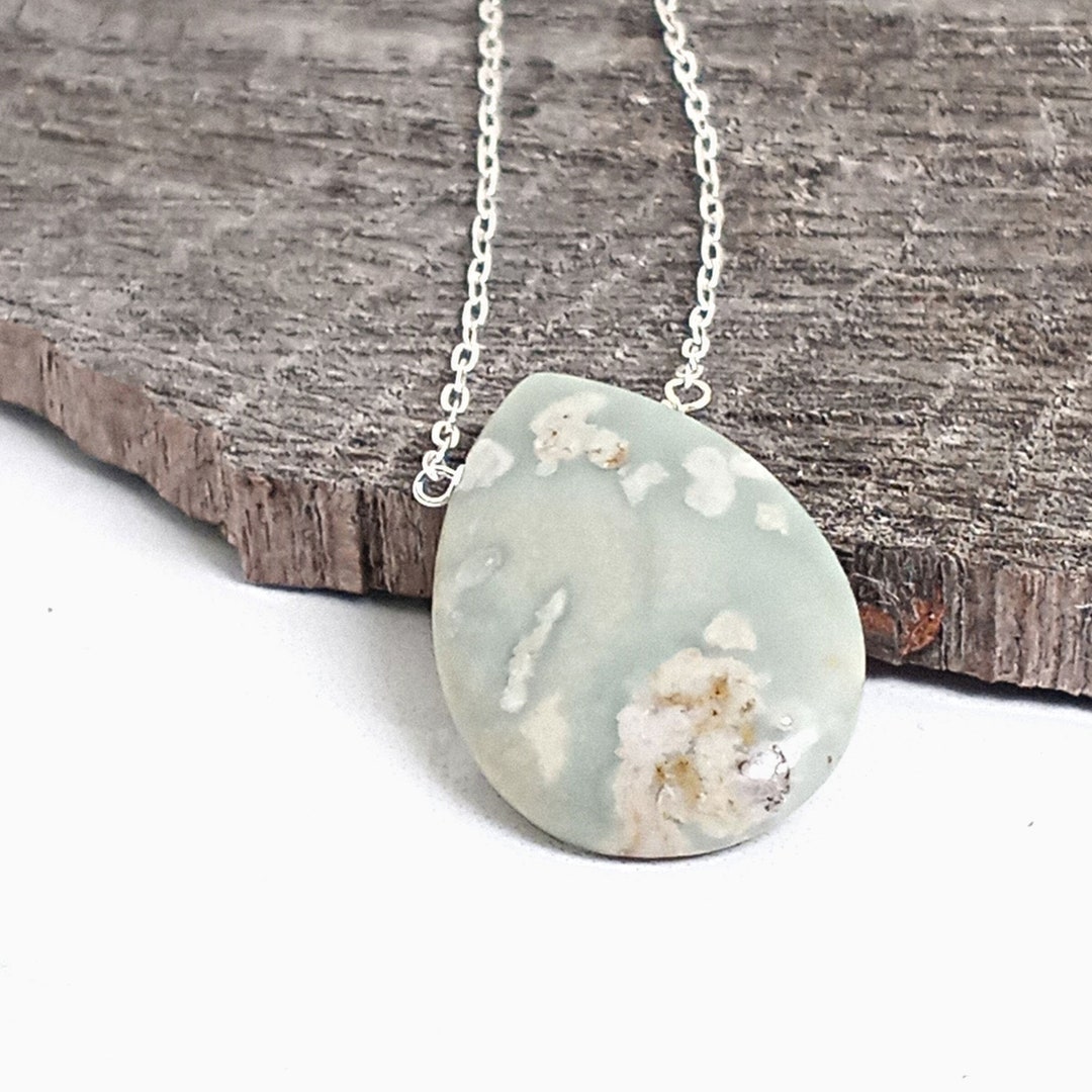Peace Jasper Necklace, Natural Stone Necklace for Women, Silver ...