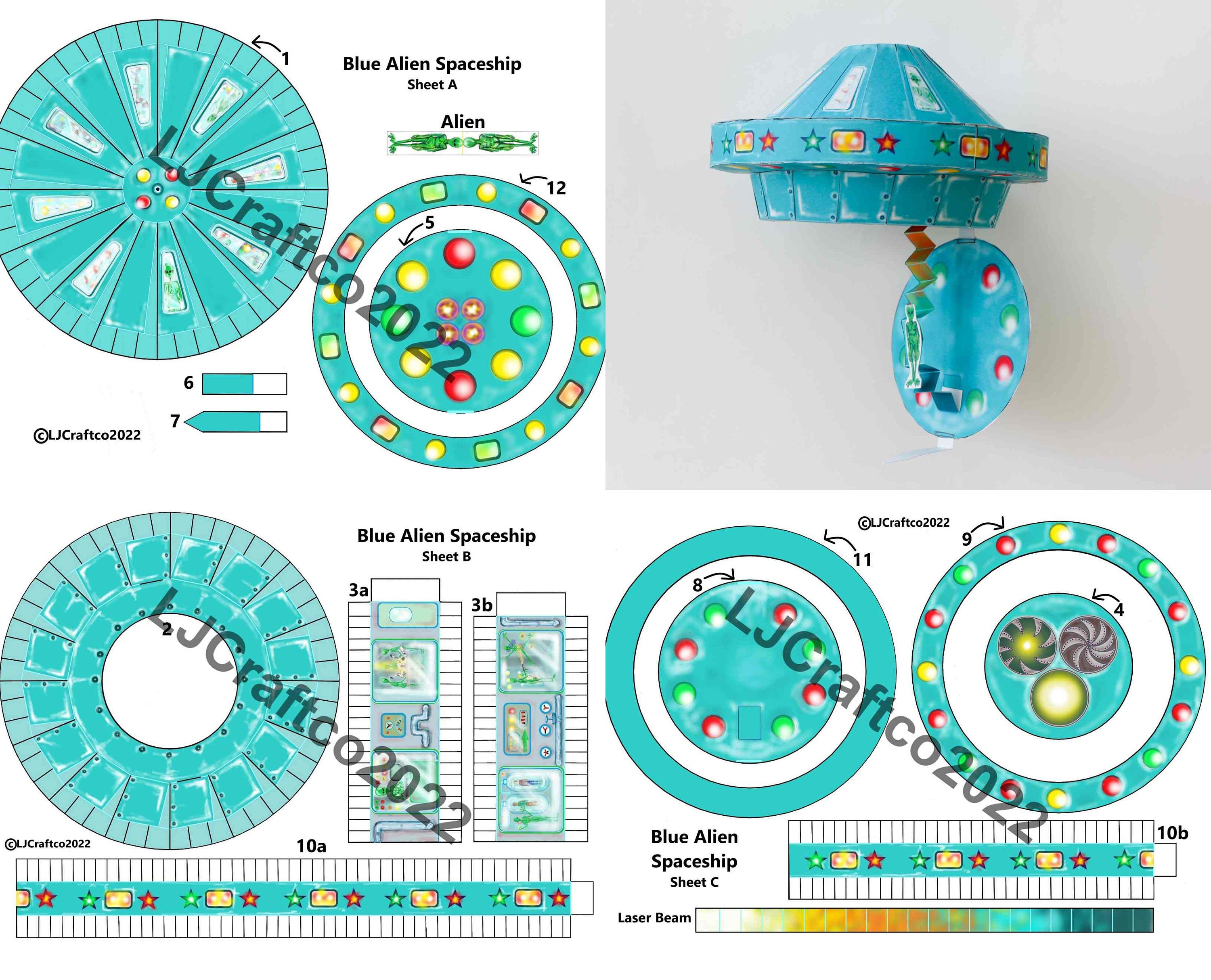 Alien Spaceship Paper Model, Digital Download Kit of a Blue UFO With ...