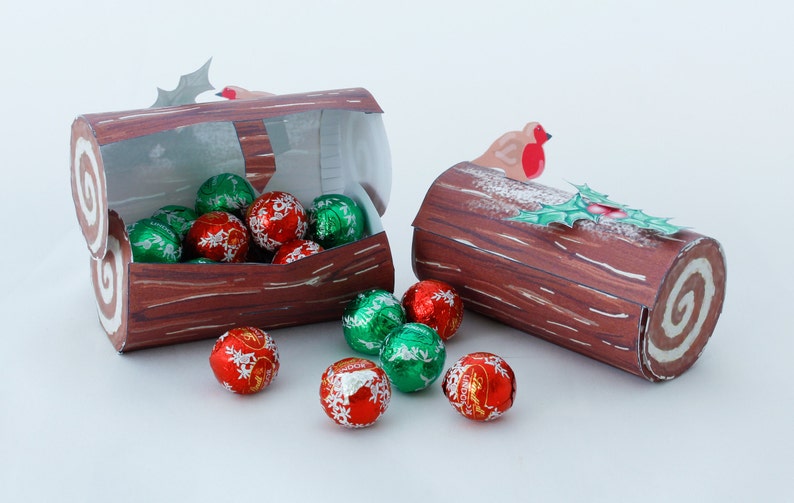 Yule Log Candy Favor Box, Instant Download Christmas Decoration ...