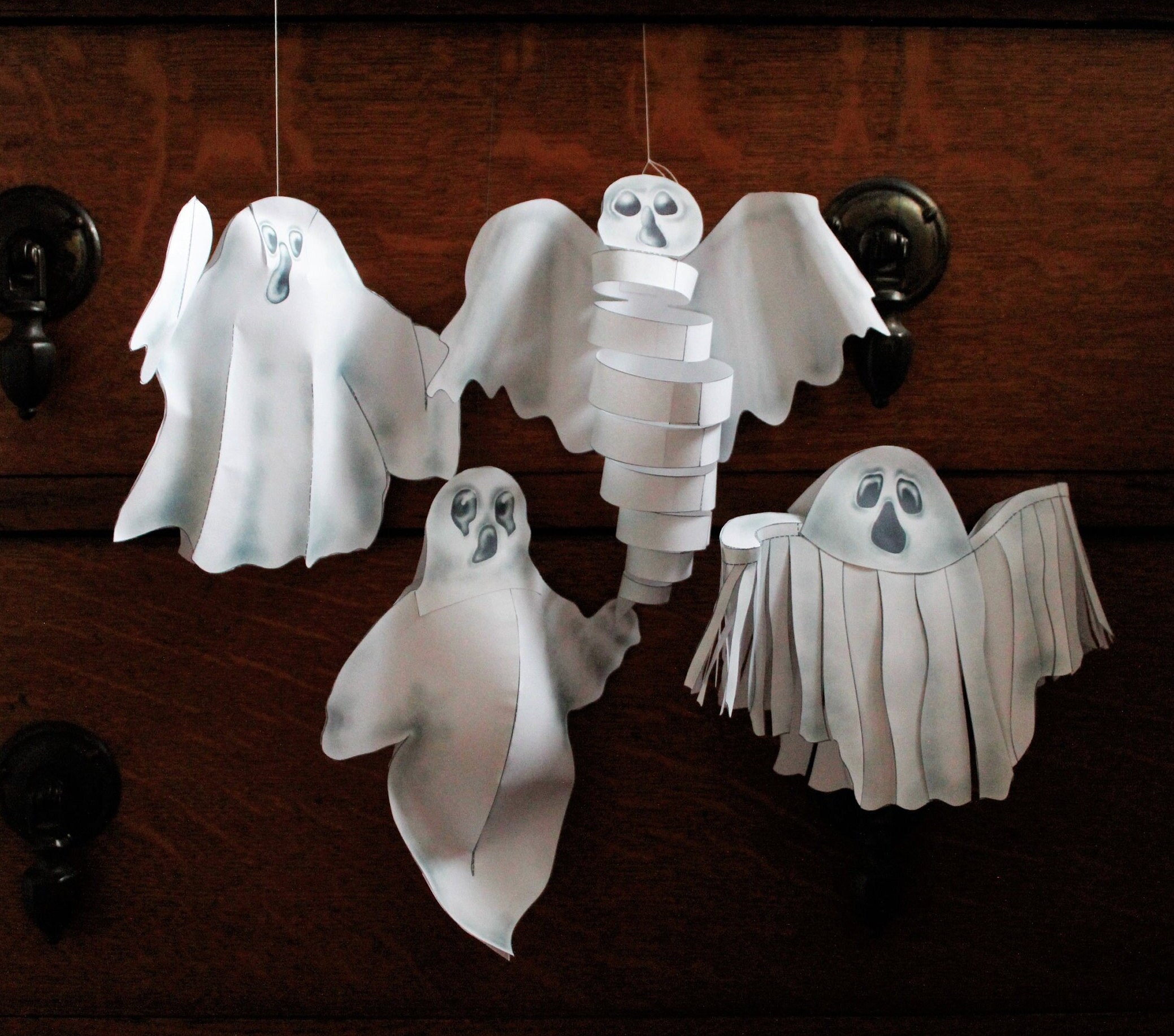 Printable Halloween Decoration, Set of Four Downloadable Ghost Figures ...
