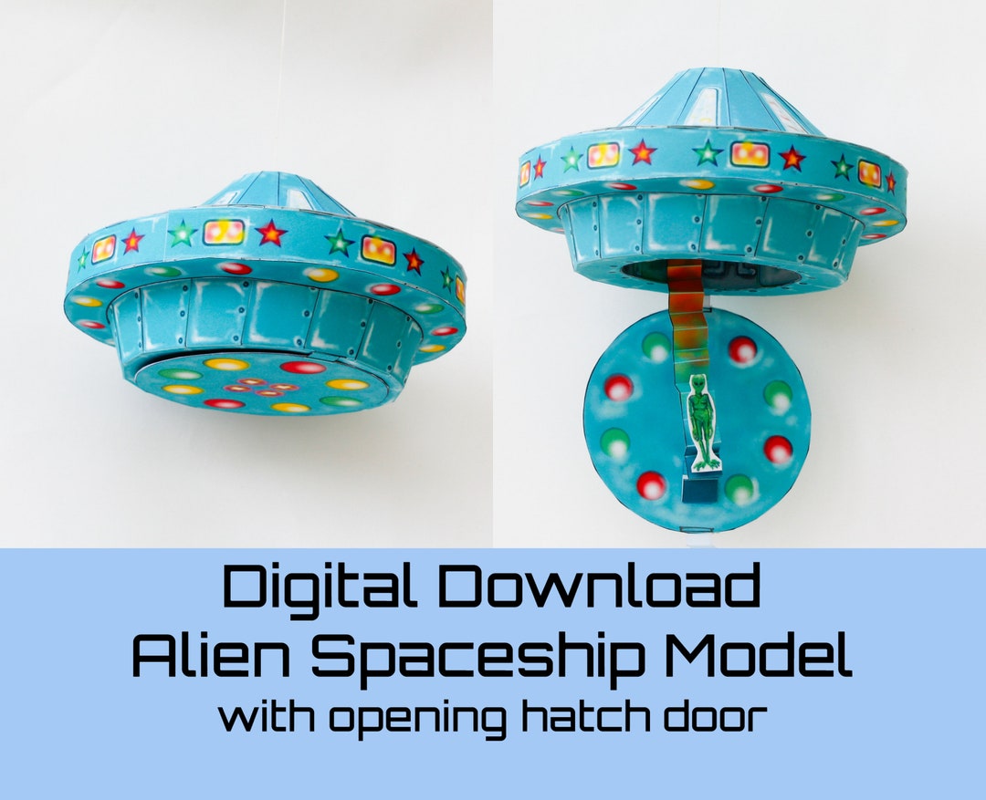 Alien Spaceship Paper Model, Digital Download Kit of a Blue UFO With ...