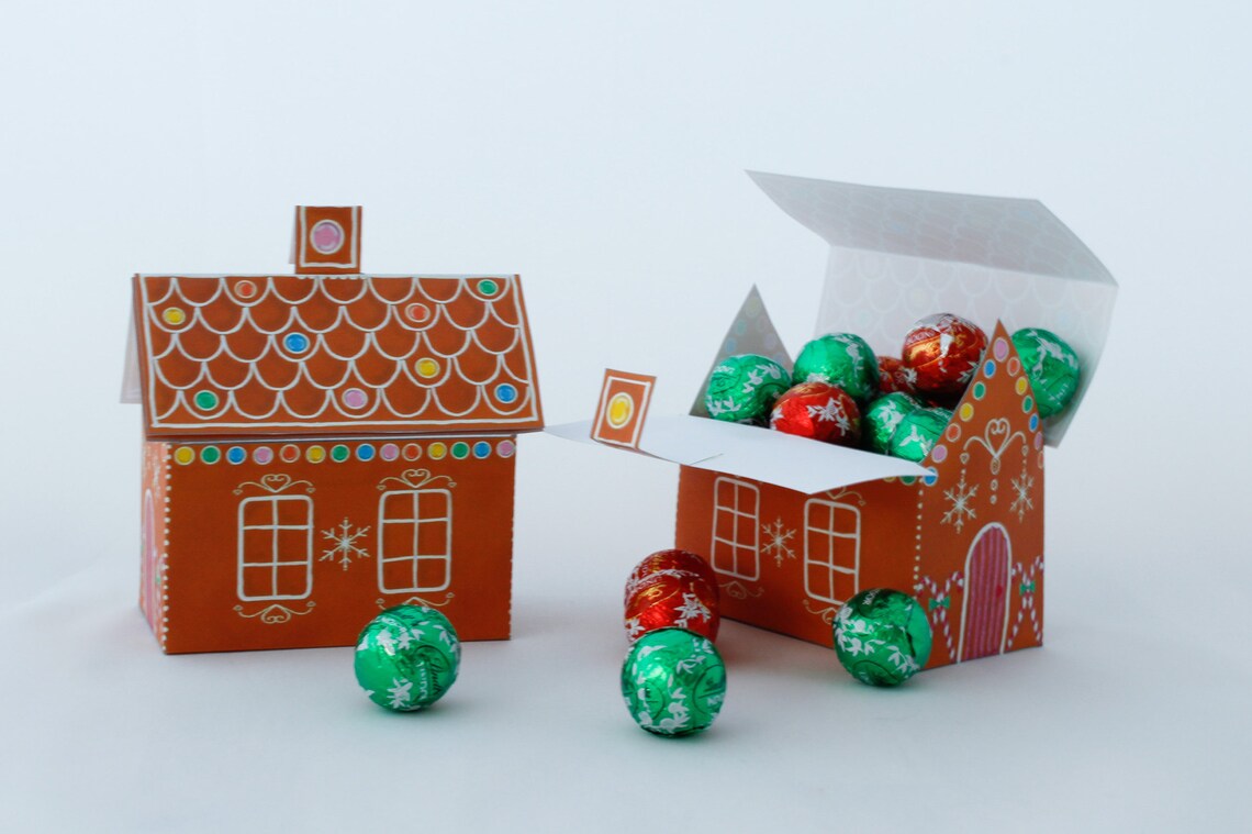 Printable Gingerbread House Candy Box, Instant Download Christmas Favor ...
