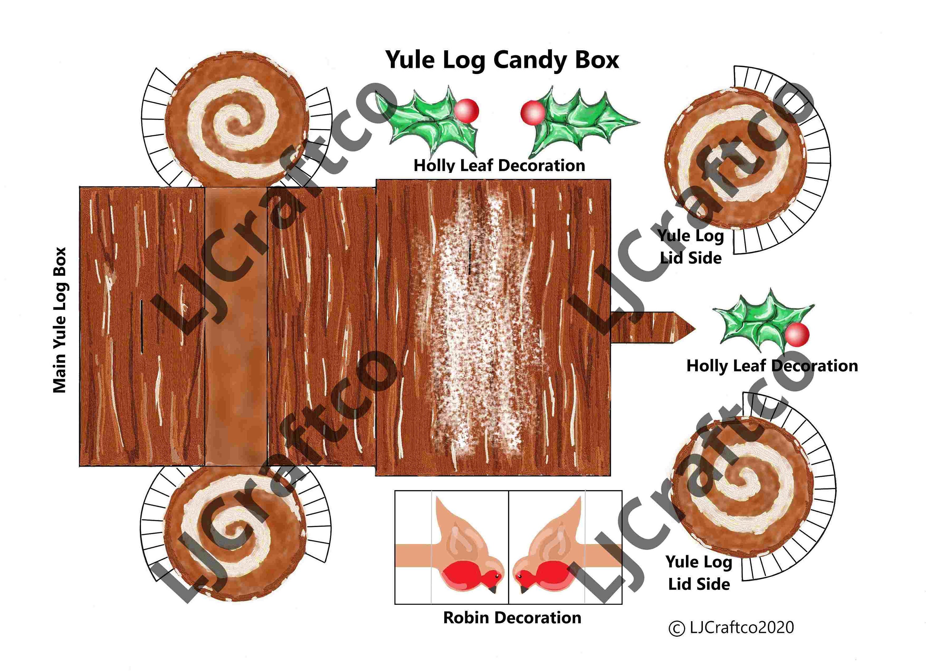 Yule Log Candy Favor Box, Instant Download Christmas Decoration ...