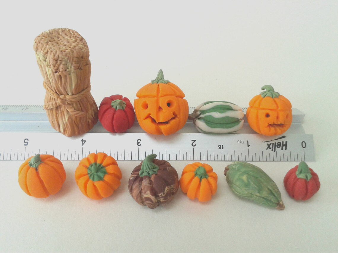 Thanksgiving Decorations, Miniature Pumpkins, Polymer Clay Miniatures ...